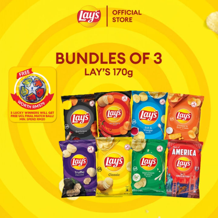 ♩Bundle of 3 Lay's Potato Chips ClassicBBQSour Cream OnionSalt ...