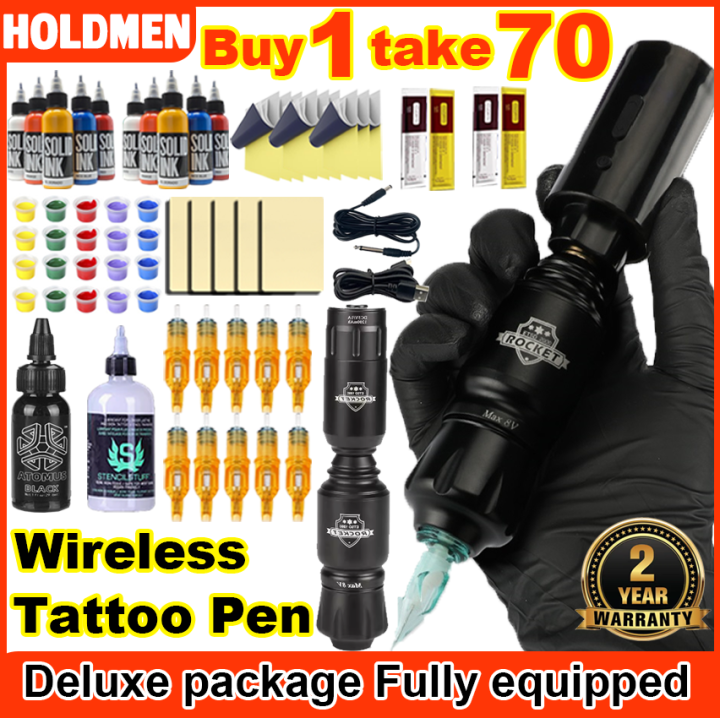 Buy1 take 70 Rocket Tattoo Machine Complete Set pen type Mini wireless ...