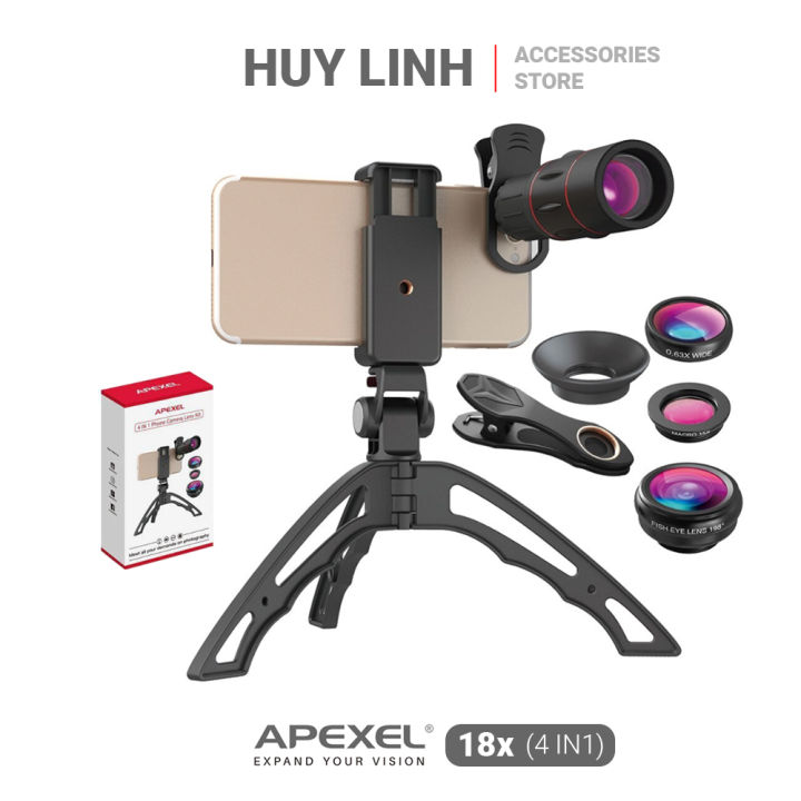 Bộ lens ống kính đa năng cho điện thoại Apexel tele 18x, macro 15x ...
