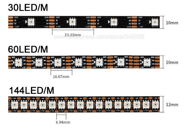 RGB Smart LED Strip IP30 WS2812b 60 mata permeter (1meter - 60 led ...