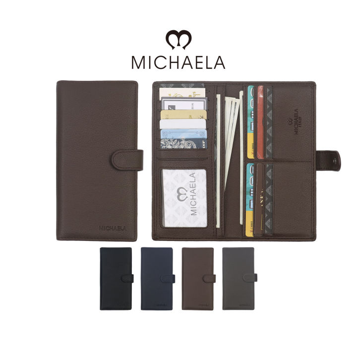 MICHAELA Leather Long Wallet Unisex Bifold Large Capacity Women Card ...