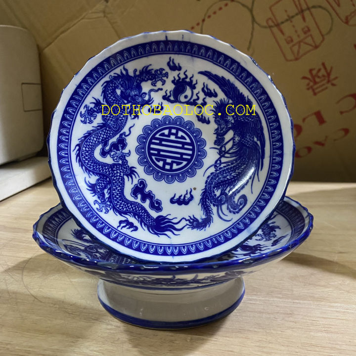 Dĩa sứ thờ họa tiết long phụng bằng gốm Bát Tràng – Đường kính: 15cm và ...