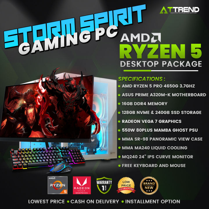Gaming PC Set | AMD Ryzen 5 Pro 4650G 3.7Ghz, 16GB DDR4 RAM, 128GB NVME ...