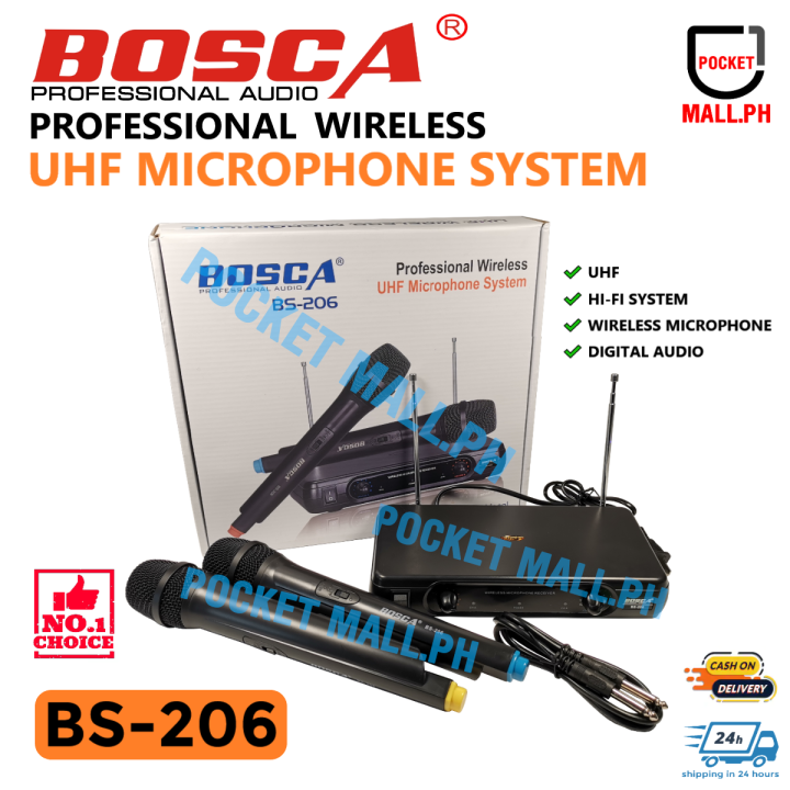 BOSCA PROFESSIONAL WIRELESS UHF MICROPHONE SYSTEM BS-206 (BLACK) | Lazada PH