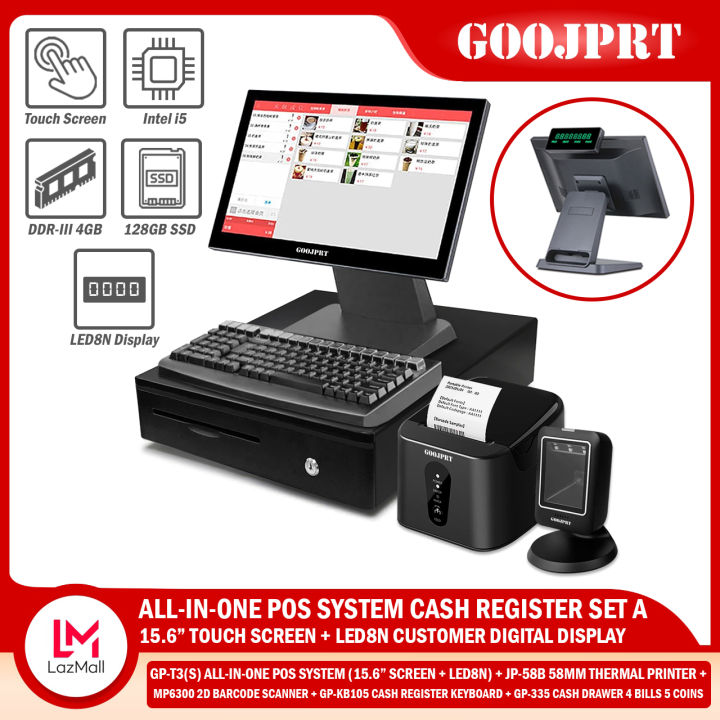 GOOJPRT GP-T3 All-in-one POS System Cash Register 15.6 Inch Touch ...
