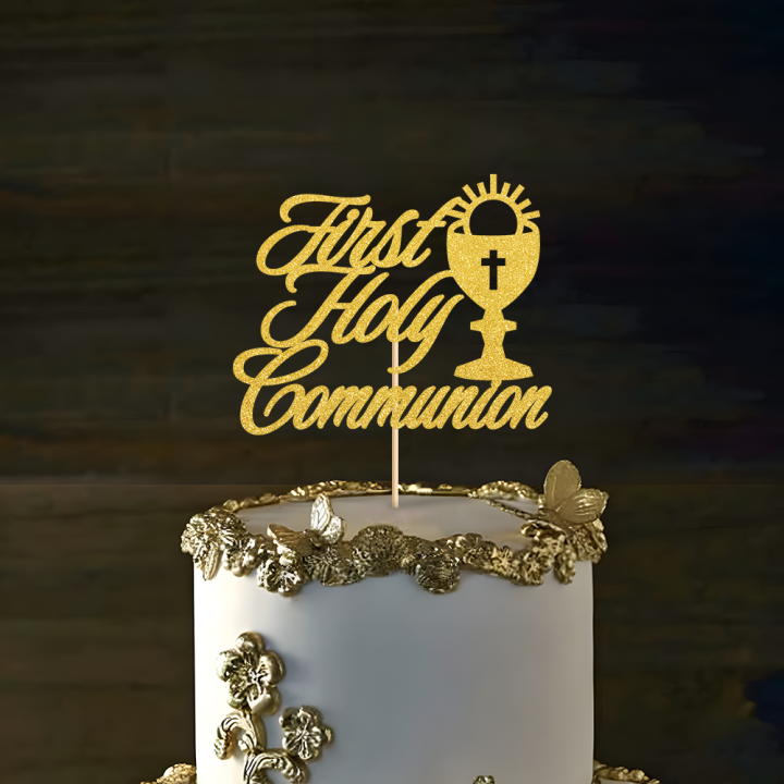 First Holy Communion Cake Topper Glitter Gold Communion Cake Decoration ...