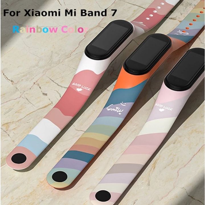 สายนาฬิกาข้อมือซิลิโคน สายMorandiสีรุ้ง สําหรับ Mi Band 7 6 5 4 3 ...