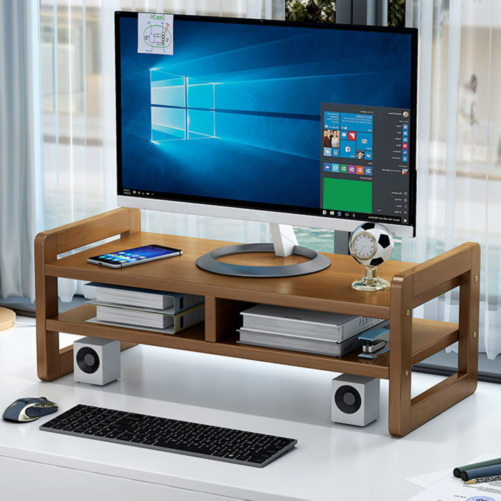 Storage Rack Wooden Monitor Stand Riser with Shelf Ergonomic Design ...