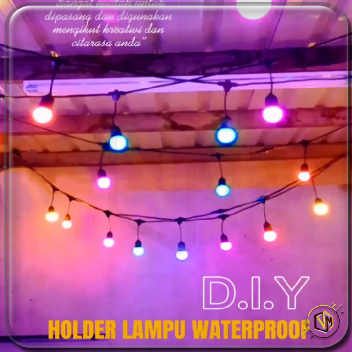 10M Outdoor Hanging String Light Bulb Holder Set Lampu Raya Waterproof ...