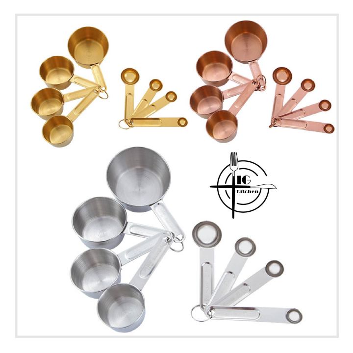 =IG= Stainless Steel Baking Measuring Spoon Measuring Cup Set 8-Piece ...