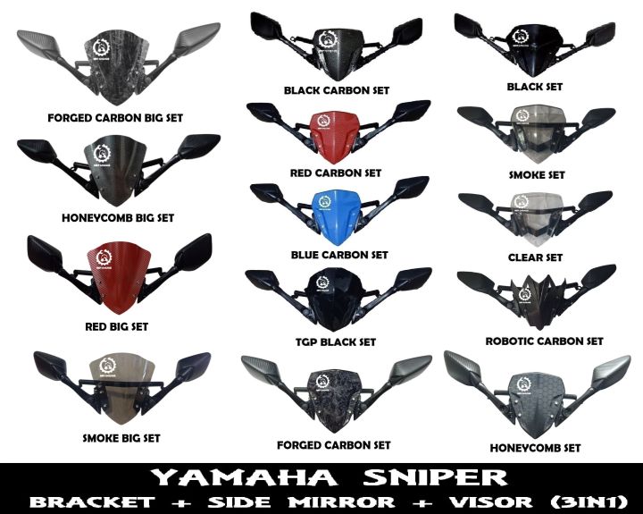 YAMAHA SNIPER V1/V2 - Side Mirror + Heavy Duty Bracket + Visor (3in1 ...