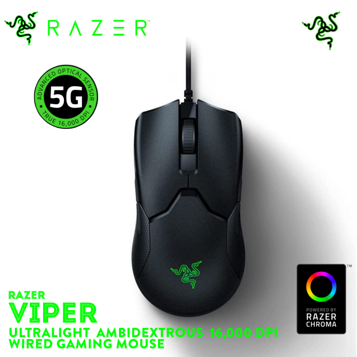 RAZER VIPER ULTRALIGHT AMBIDEXTROUS 16,000 DPI WIRED GAMING MOUSE (RZ01 ...