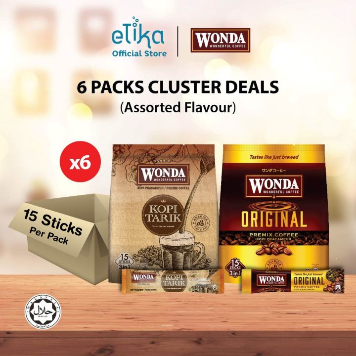 Wonda 3 In 1 Original Kopi Tarik (20g/18g x 15 Sachets x 6 Packs/M ...