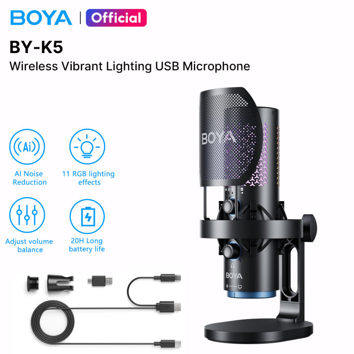 BOYA K5 ไมค์คอนเดนเซอร์ ไมค์ลอยไร้สาย ไมค์ตั้งโต๊ะ ไมค์เกมมิ่ง ไมค์ไลฟ์สด ไมค์ คอมพิวเตอร์ ...