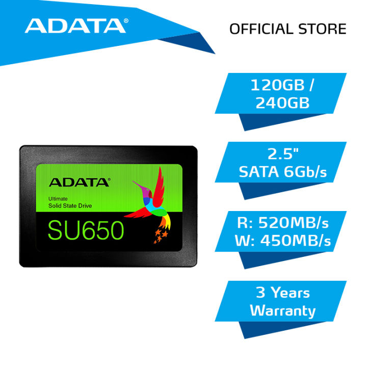 ADATA SU650 3D-NAND 2.5 SATA High Speed Read up to 520MB/s Internal ...