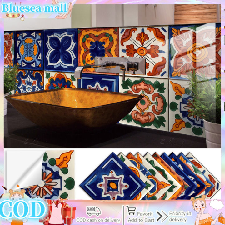 10pcs PVC Mexican Tile Stickers Detachable Waterproof Self-adhesive DIY ...