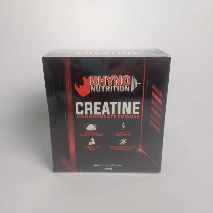 Rhyno Nutrition Creatine Monohydrate Powder 300g (5g Sachet Stick x 60s ...
