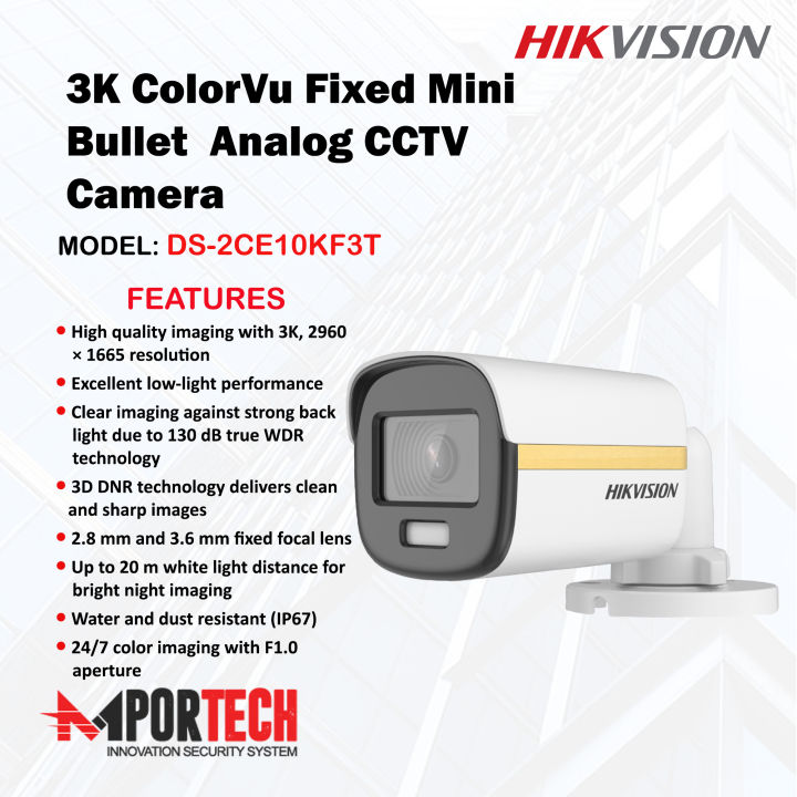 HIKVISION 3K ColorVu Fixed Mini Bullet Analog CCTV Camera DS-2CE10KF3T ...