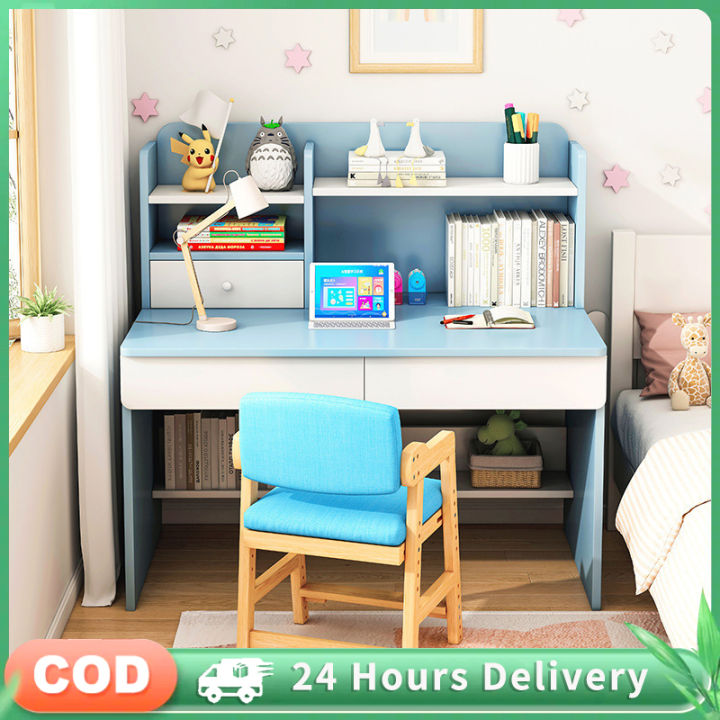 Study Table Student Writing Desk With Bookshelf Table With Storage ...