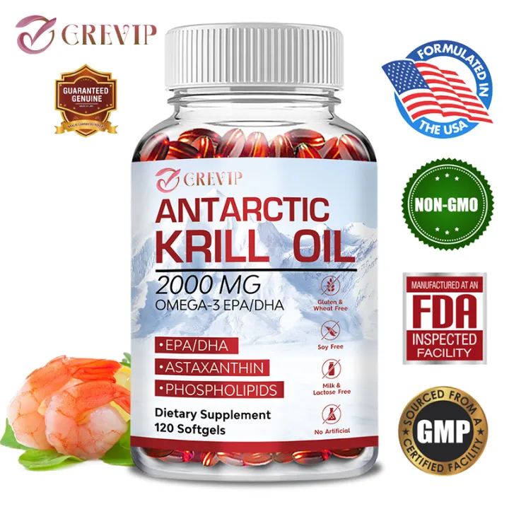 Grevip - Antarctic Krill Oil Softgels - 2000 mg with Omega-3s EPA, DHA ...