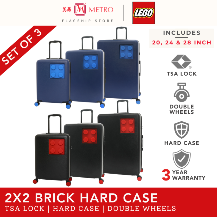 Set of 3 | Lego Brick 2x2 Brick Double Wheel Hard Case TSA Lock Trolley ...