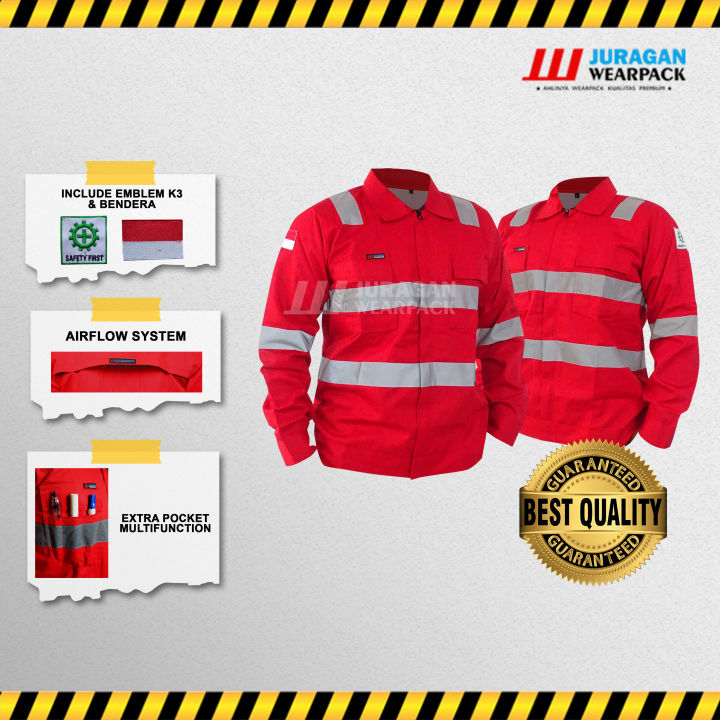 Unofficial Juragan Baju Safety Proyek Warna Merah Lengan Panjang ...