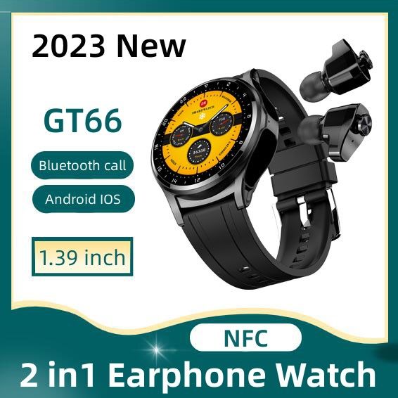 GT66 TWS 2 in1 หูฟังผู้ชายผู้หญิงนาฬิกา 1.39 นิ้วหน้าจอ IPS HD NFC Bluetooth call Smartwatch ...
