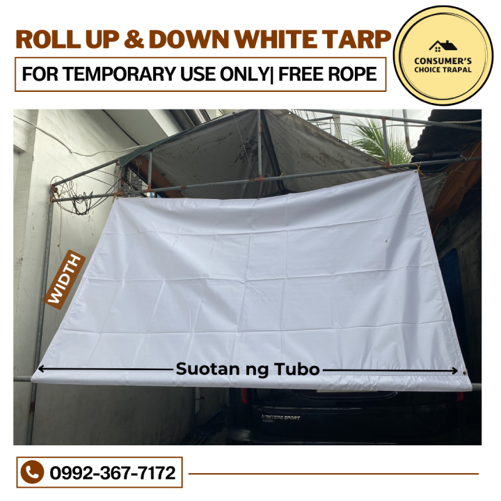 10x10ft White Tarpaulin Roll Up and Roll Down With Nylon Rope ...