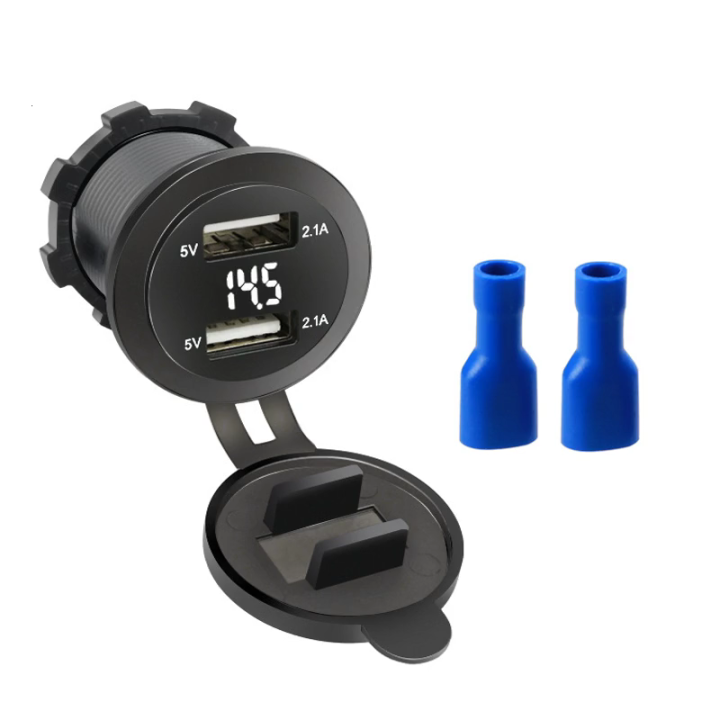 ช่องเสียบ USB คู่ขนาดกะทัดรัดพร้อมฝาปิดป้องกัน4.2A 12V/24V สำหรับรถยนต์ ...