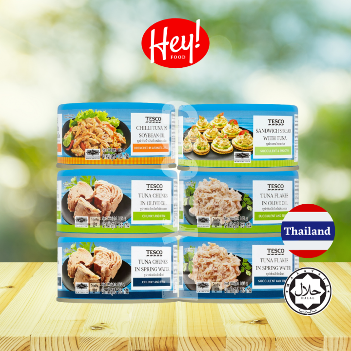 TESCO Tuna (140g) Tuna Chunks Spring Water, Tuna Flakes Oilve Oil ...