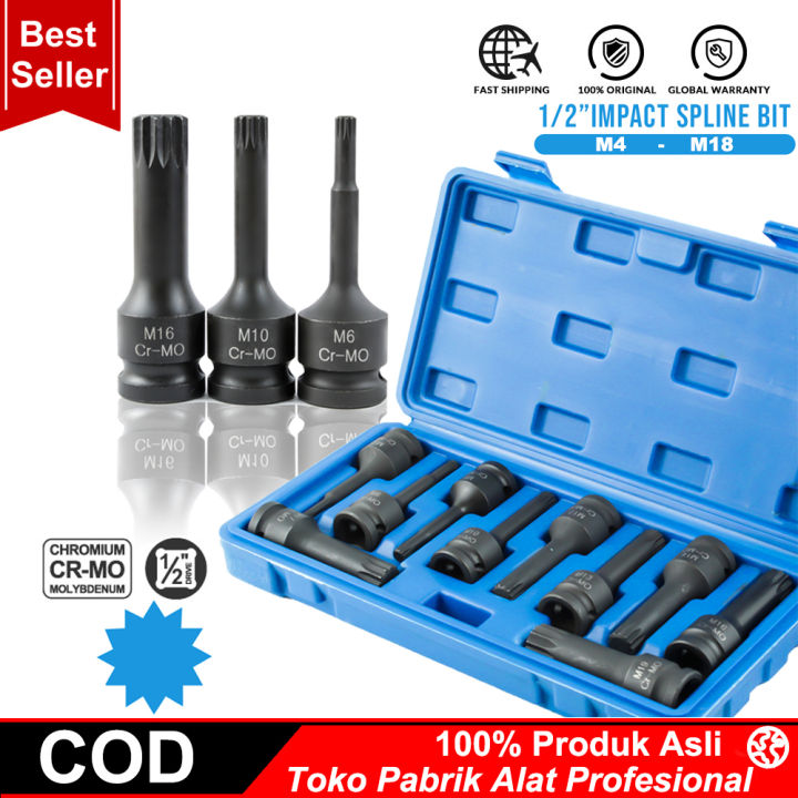 COOFARI Impact Socket Spline Bits 1/2 Inch M4-M18 Driver Metric Star ...
