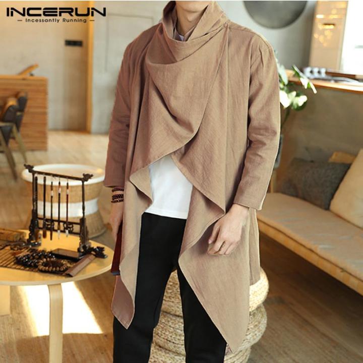 INCERUN Men's Cotton Linen Waistcoat Long Cardigan Cloak Cape Coat Tops ...