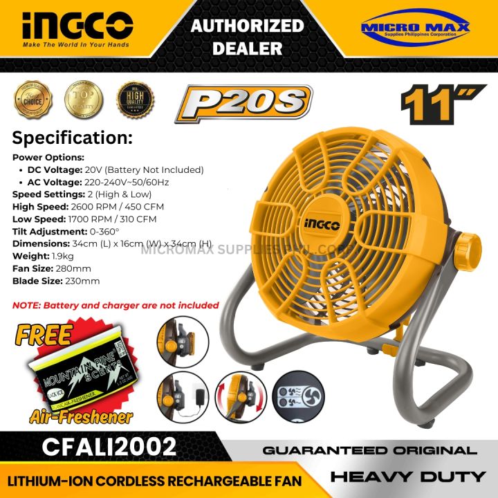 INGCO (CFALI2002) Lithium-Ion Cordless Rechargeable Fan with FREE ...
