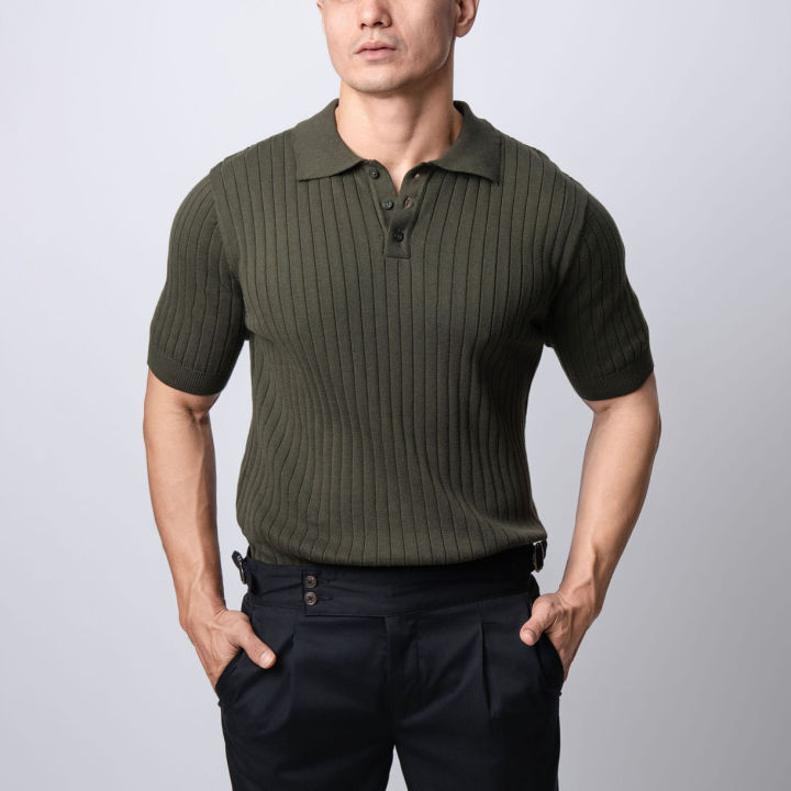 VENGOZ Polo Shirt Rajut Pria - Mens Polo Shirts Striped Knitted Army ...