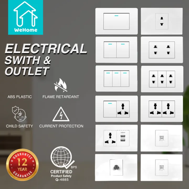 WeHome Switch Outlet Wide Series 1 2 3 GANG Duplex Outlet Universal Socket Home Light Switch ...