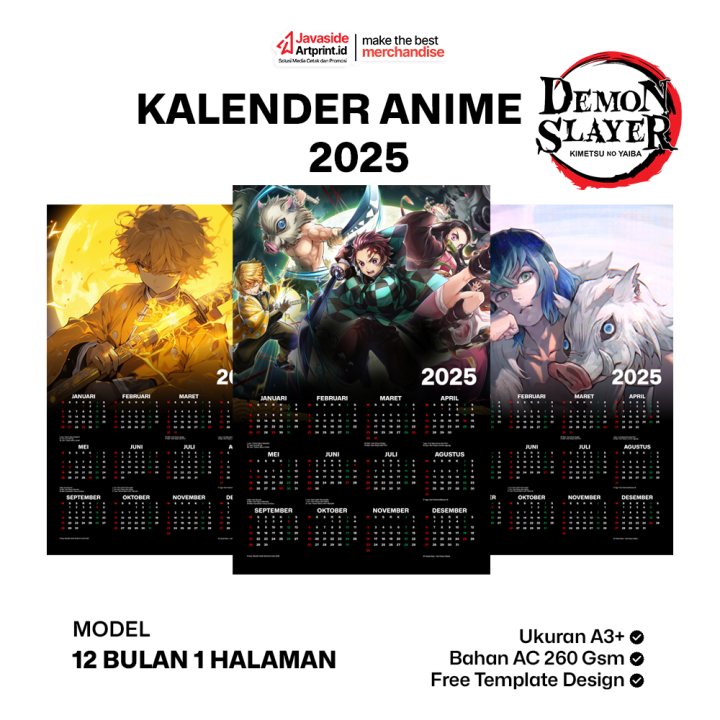 Kalender Anime 2025 Ukuran A3+/ Kalender Demon Slayer / Kalender ...