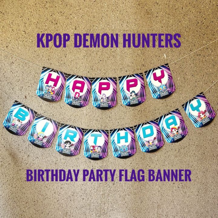 Kpop Demon Hunters Flag Banner Bunting Happy Birthday Dekorasi Pesta ...