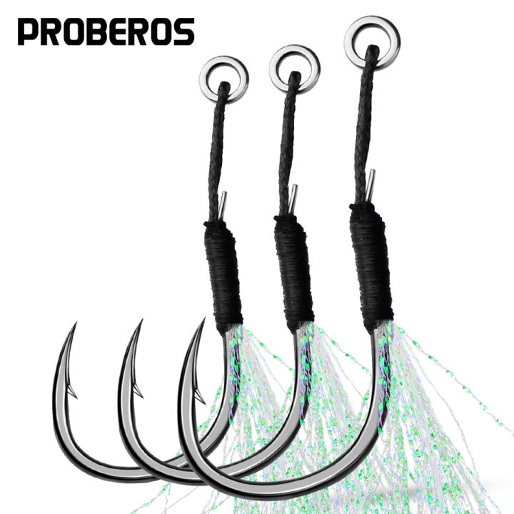 PROBEROS 10pcs Boat Fishing Hook Set Outdoors Feather Fish Hook Steel ...