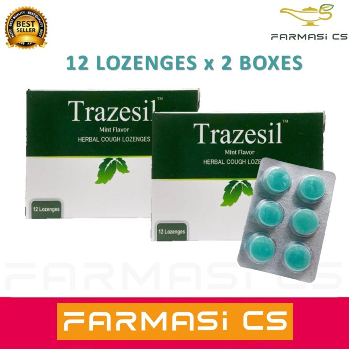 Trazesil Mint Flavour Herbal Cough 12 Lozenges x 2 Boxes EXP:04/2025 ...