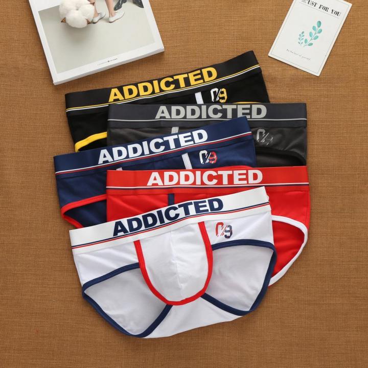 Addicted Men Plain Cotton High Fork Briefs Man Underwear Boy Underpants ...