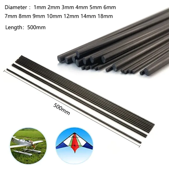 Solid Carbon Fiber Rod 1MM 2MM 3MM 4MM 5MM 6MM 7MM 8MM 9MM -18MM (500MM ...