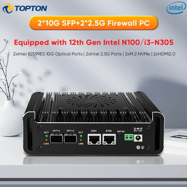 Topton Solid Firewall Router 2x10G SFP+ Intel i3 N305 N100 2xi226-V 2.5G Mini PC 2xNVMe 2xHD ...