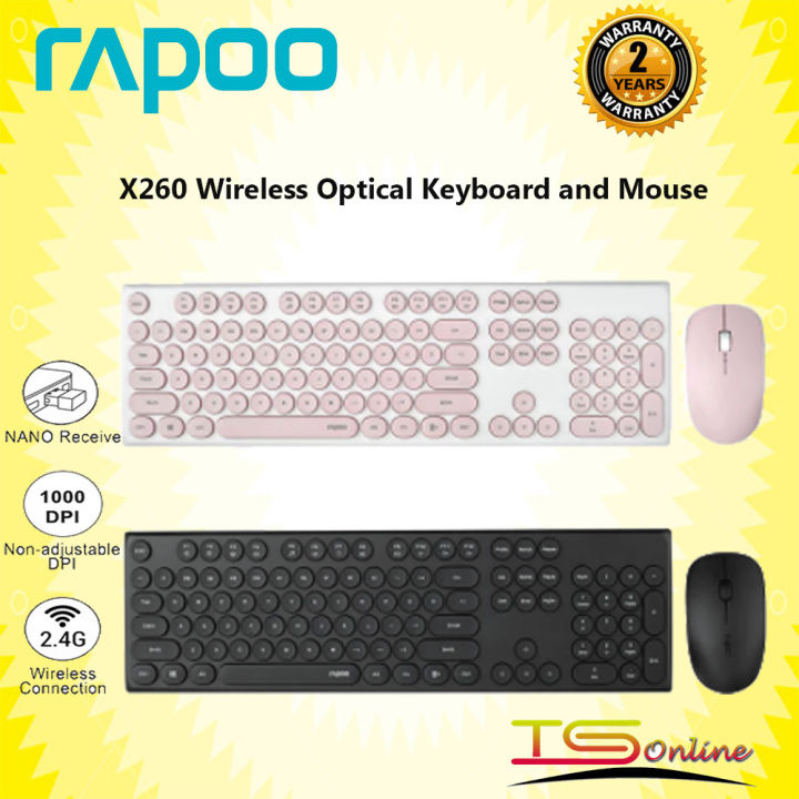 Rapoo X260 Wireless Optical Keyboard & Mouse (Black / Pink) | Lazada
