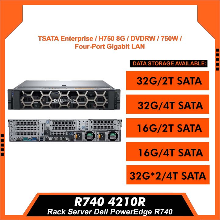 Rack Server Dell PowerEdge R740 4210R/Enterprise/H750/DVDRW/750W/Four ...