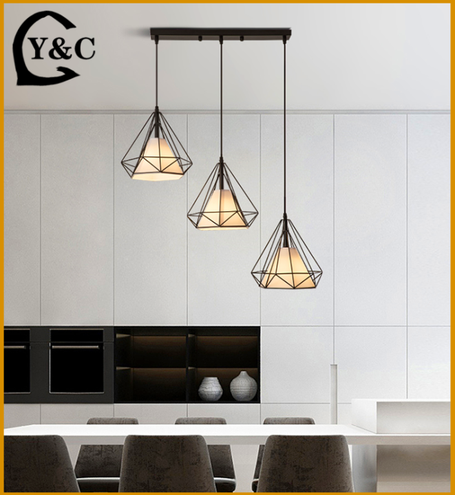 Y&C Drop light Hanging Diamond Pendant Light Lamp 3Heads Modern ...