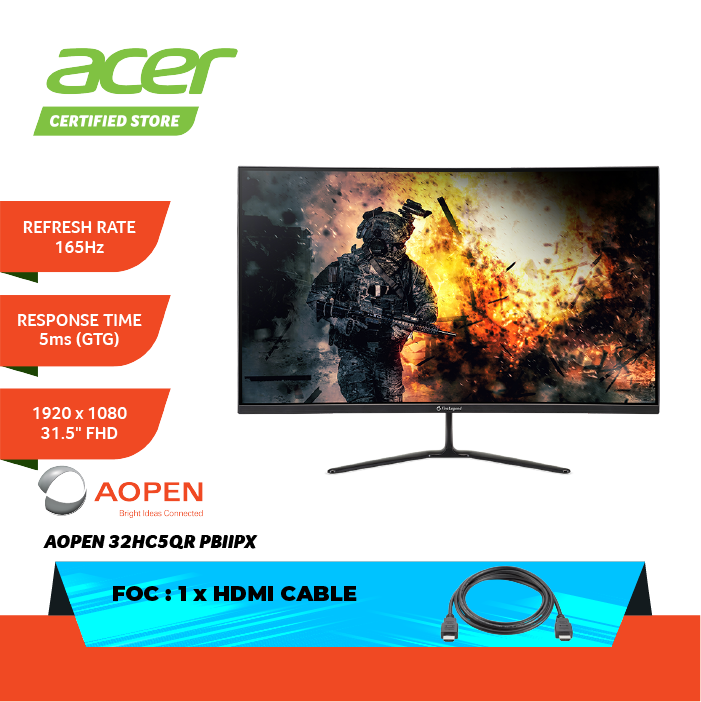 Acer AOPEN FHD LED Curved Gaming Monitor (31.5" 1920x1080 165HZ 5MS ...