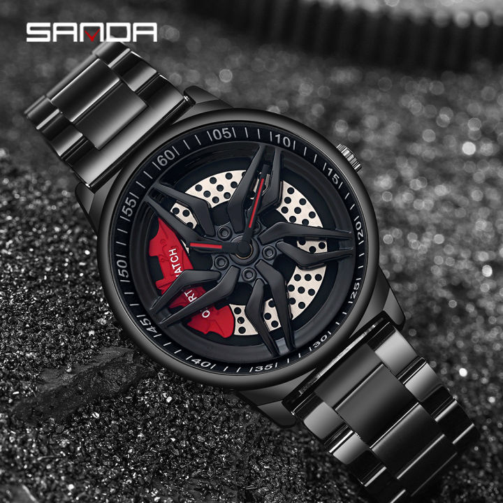 SANDA Fashion Luxury Men's 360° Spinning Dial Watch Unique Rotating Car Wheel Dial Stainless ...
