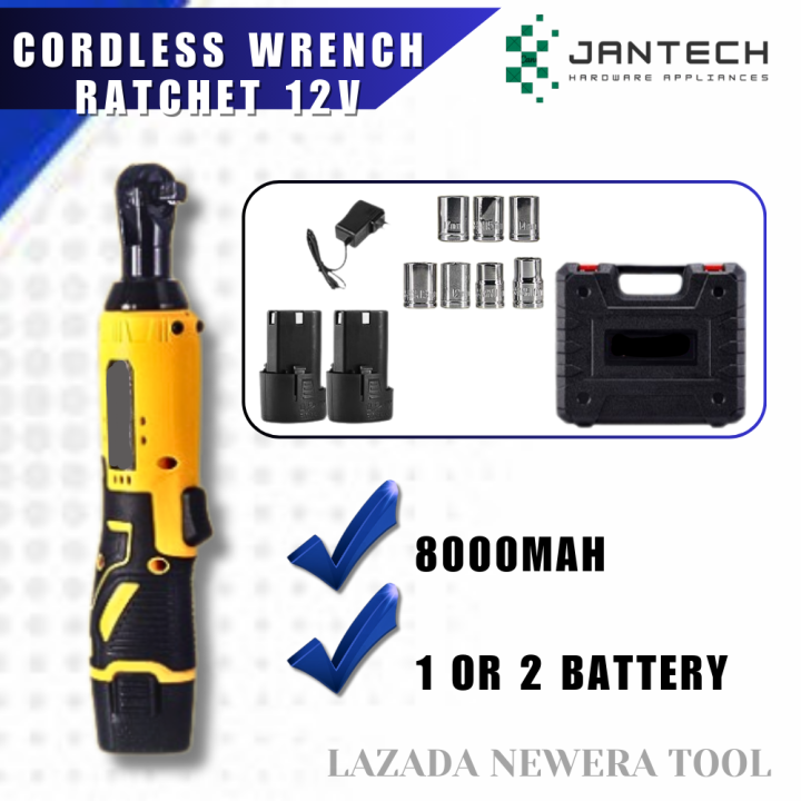 (JANTECH) 3/8'' 12V 100Nm Powerful Electric Cordless Wrench Ratchet Right Angle Wrench Tool Set ...