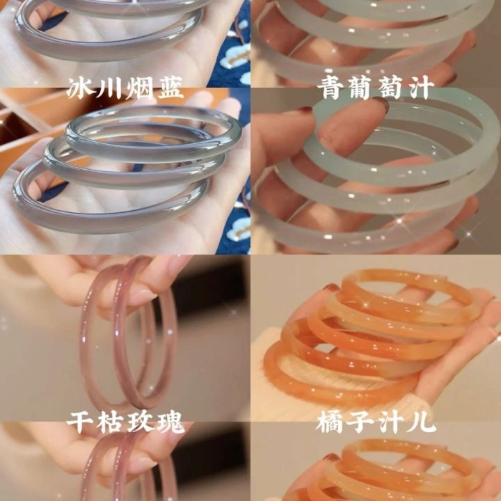 2pcs/set Ins Girls Pink Jade Bangle Bracelet Charm Fine Jewelry ...