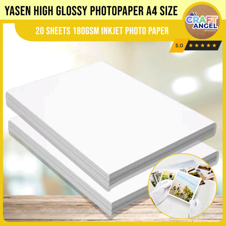 Yasen High Glossy Photopaper A4 Size 20 Sheets 180GSM Inkjet Photo ...